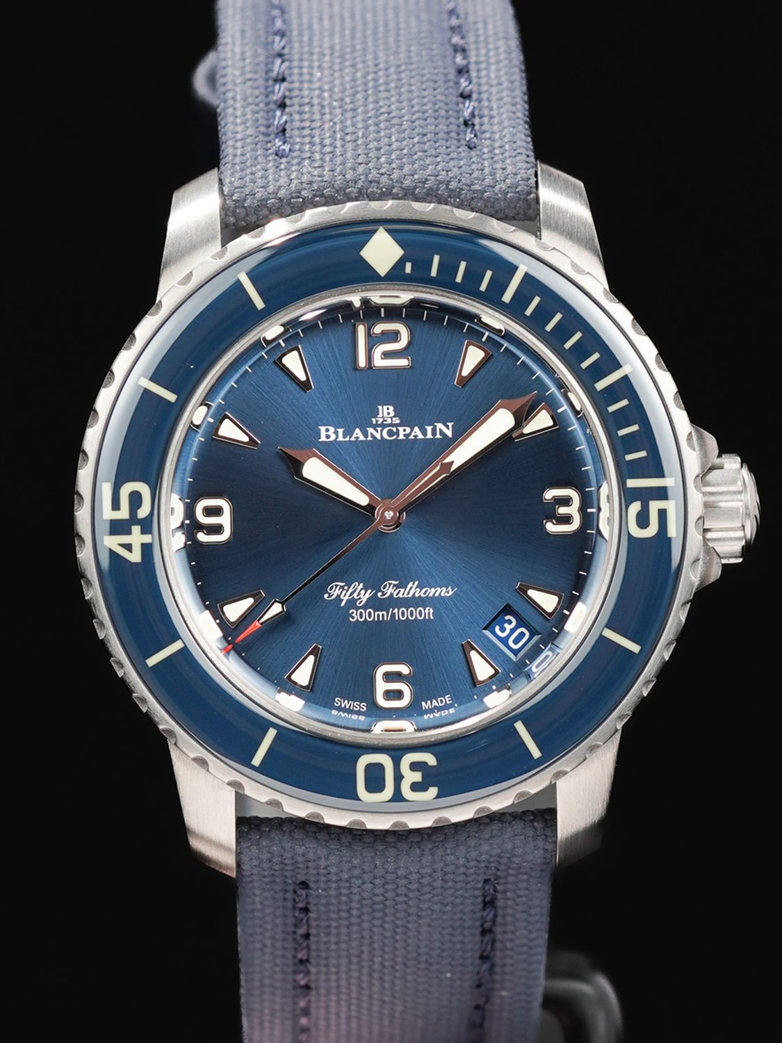 Blancpain 5010 12B40 O52B Fifty Fathoms Automatic 42mm Blue Dial ...