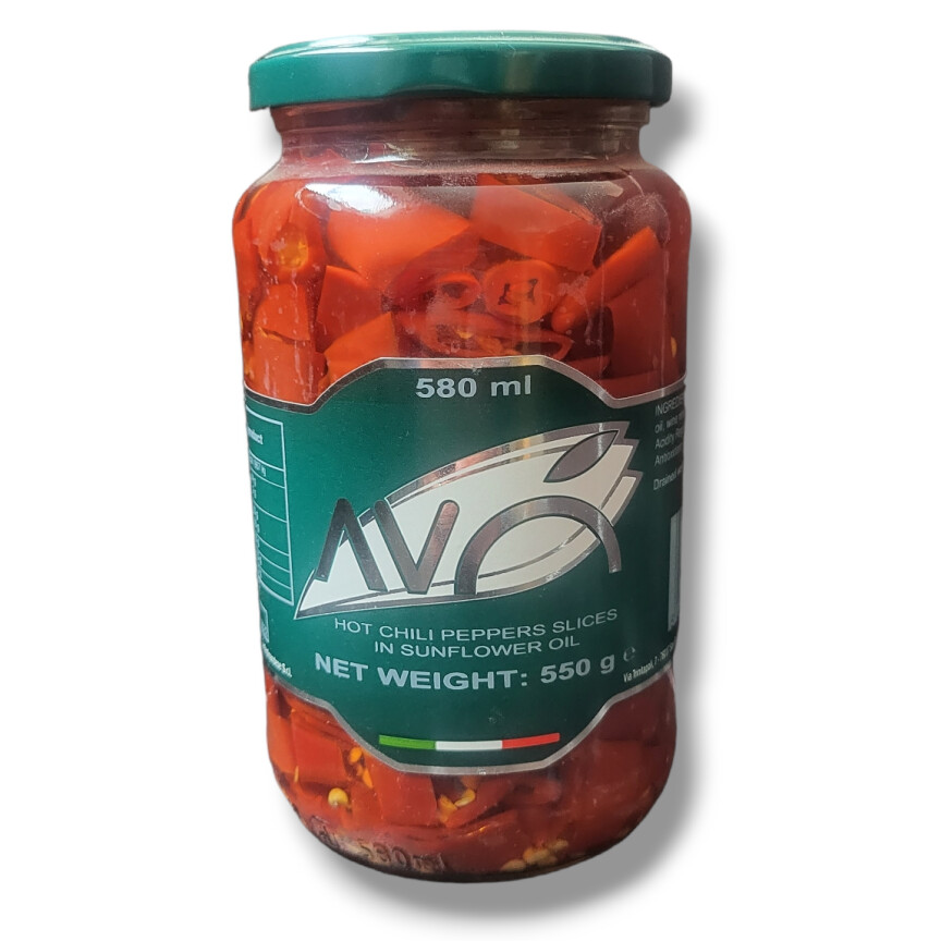 HOT CHILLI PEPPERS SLICED IN SUNFLOWER OIL - Avo 550gr