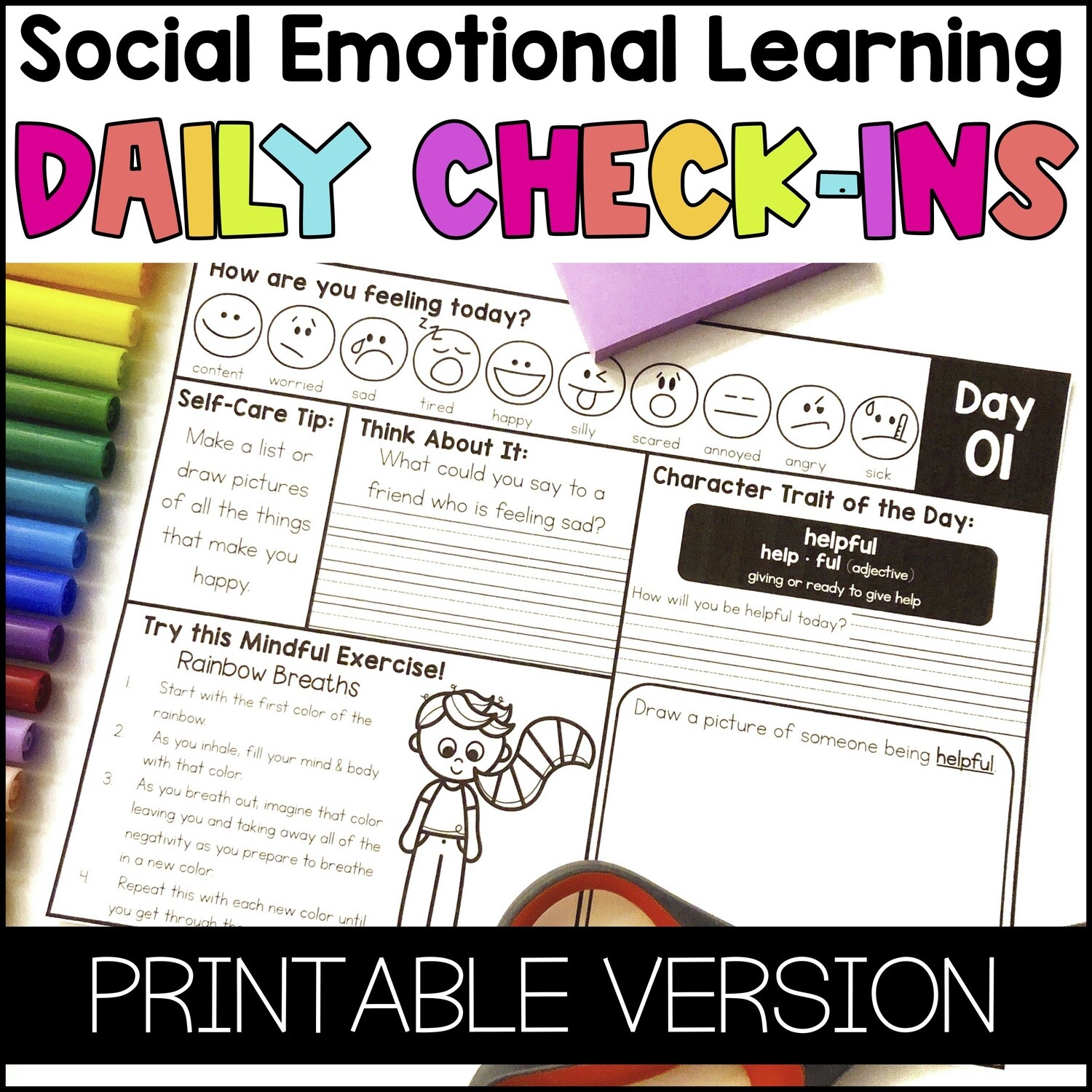 Social Emotional Learning Daily Check-Ins - Printable Version | Store ...