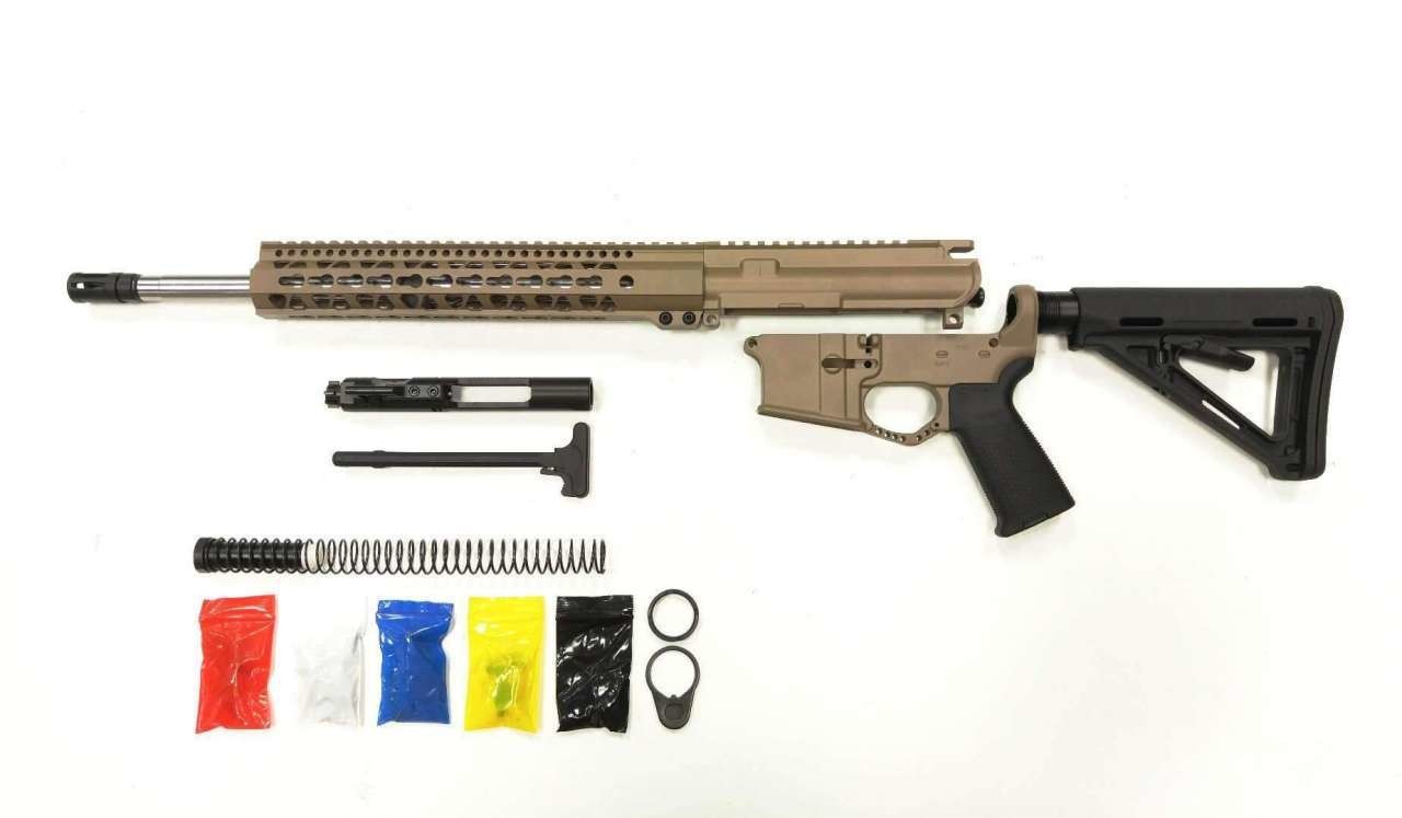 AR-15 FDE Rifle Kit 16″ Phosphate Barrel 12″ /FDE Keymod Rail Handguard ...