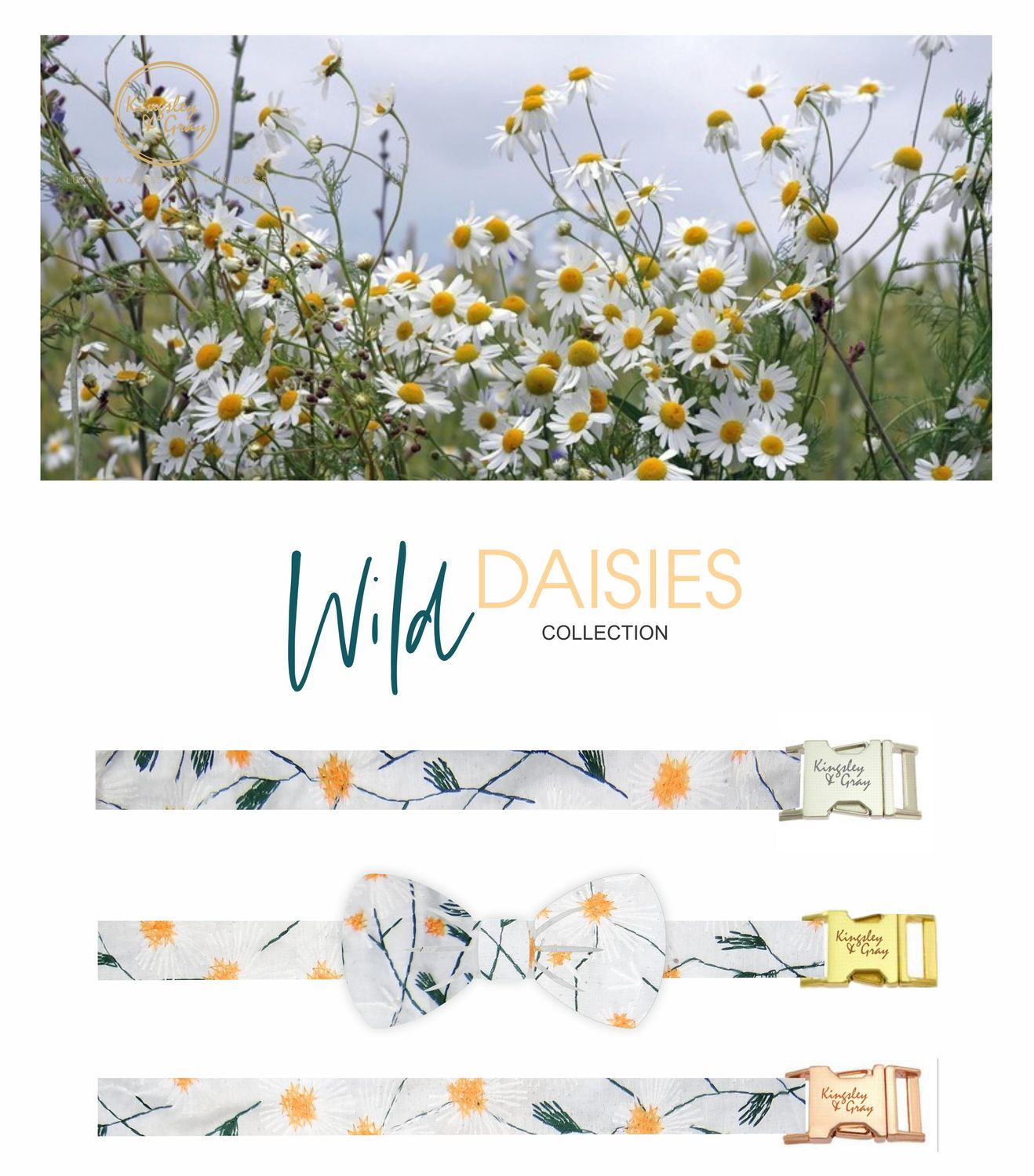 Wild Daisies Dog Bow Tie | Kingsley & Gray | Luxury Accessories for Dogs