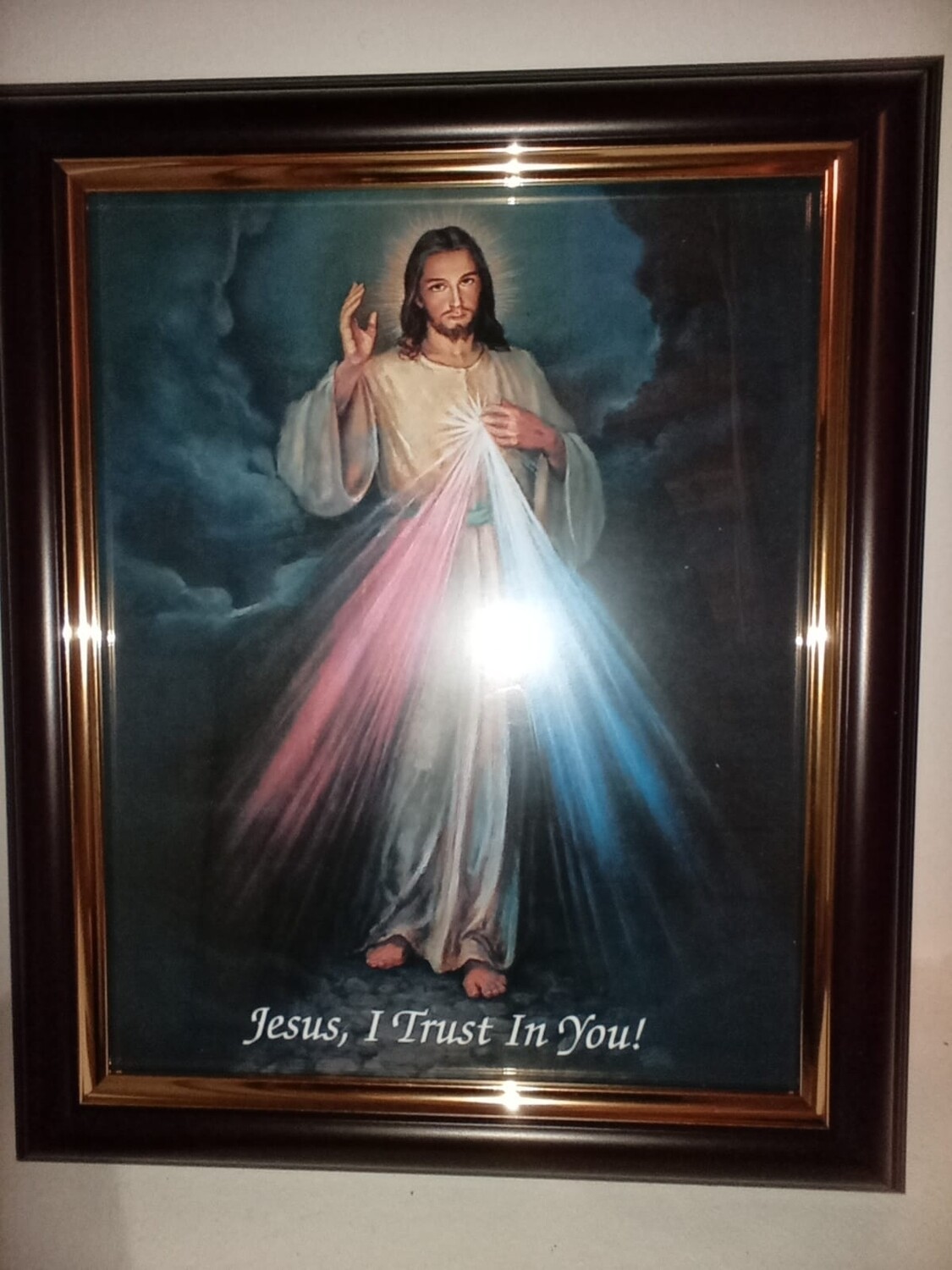 Divine Mercy Image framed in wood