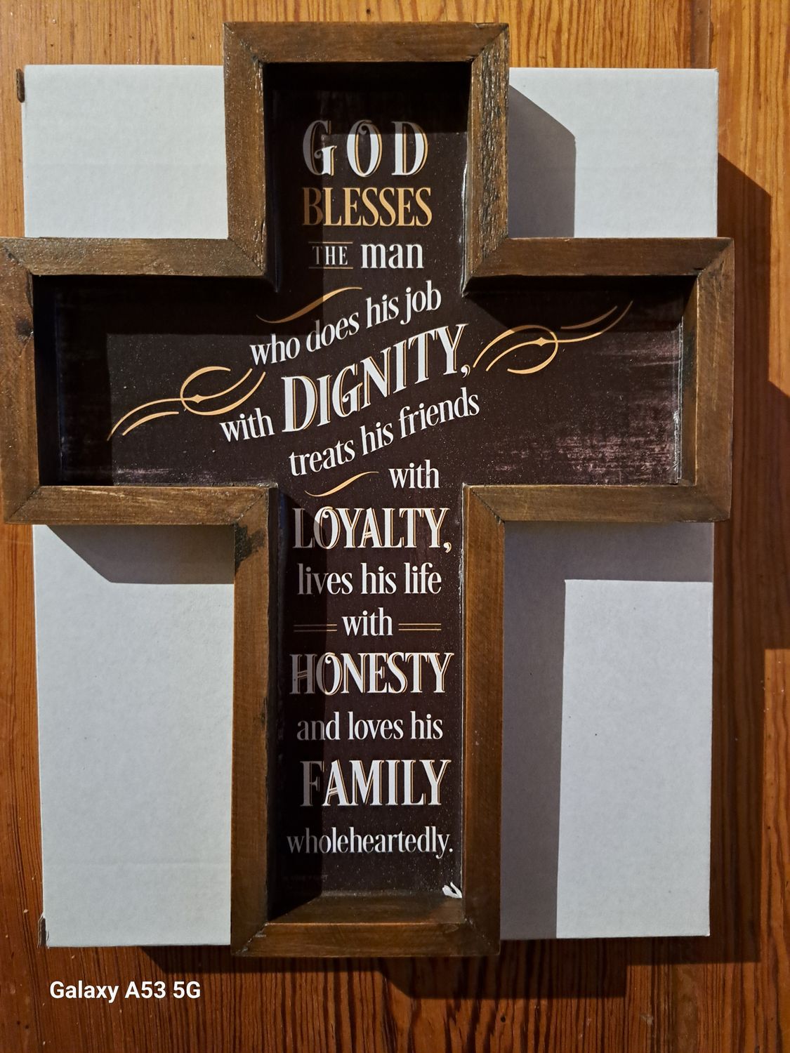 'God bless the Man' Wooden Cross