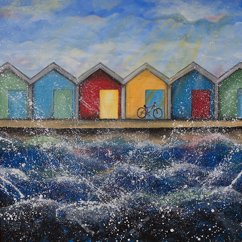 Beach Huts in the Sunshine, Artwork, Paintings, Canvas Prints and Gifts