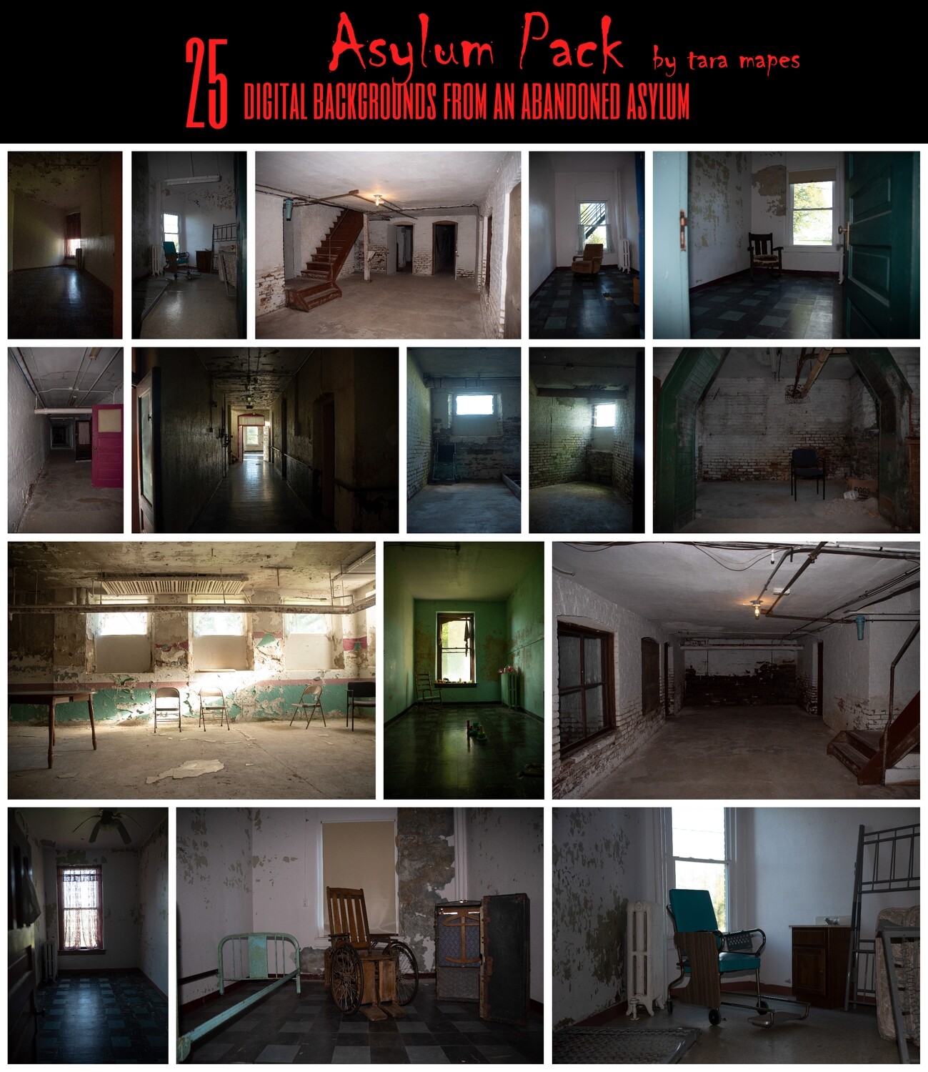 ASYLUM PACK - Haunted Abandoned Asylum Infirmary Digital Backgrounds ...