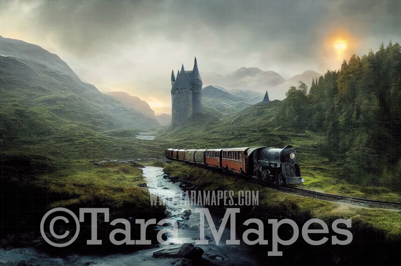 Wizard Train Digital Backdrop - Wizard Train in Valley- Magical Scene ...