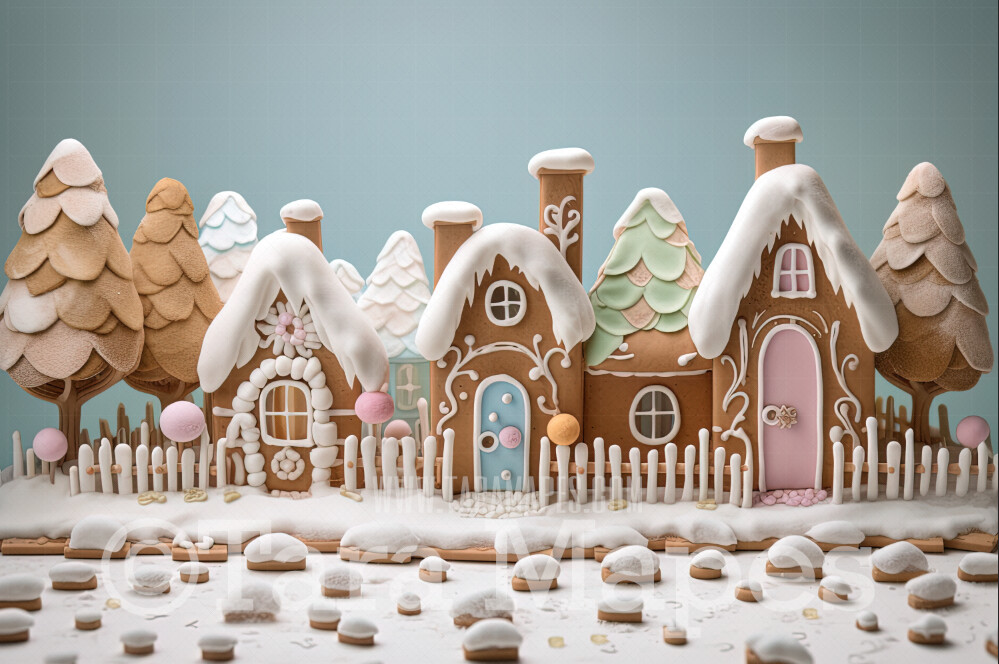 Gingerbread House Digital Backdrop Gingerbread Houses With Icing And