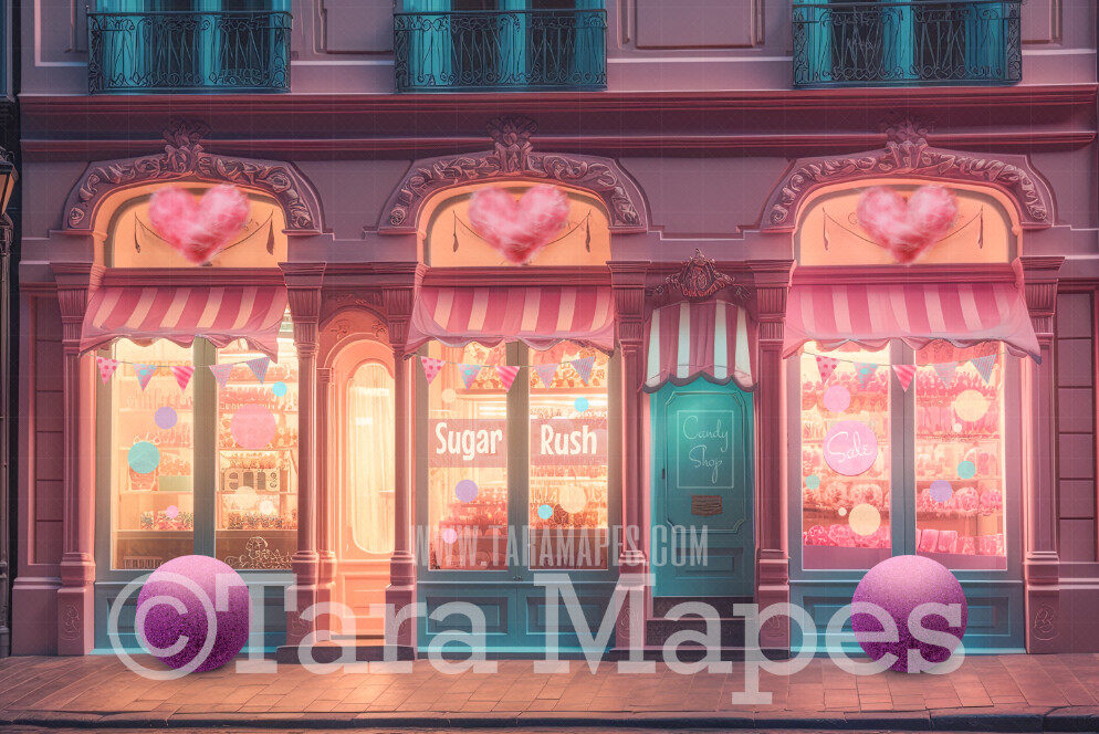 Candy Shop Digital Backdrop Pastel Pink And Aquamarine Candy Ice Cream Cotton Candy Shop