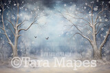 Winter Scene Digital Backdrop - Snowy Landscape with Pine Trees Digital ...