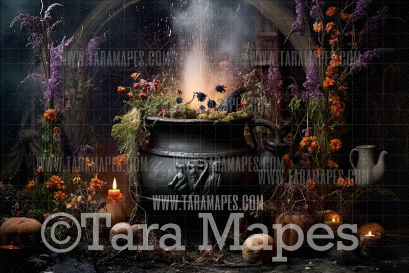 Witch Cauldron Halloween Digital Background - Witch Room Digital Backdrop