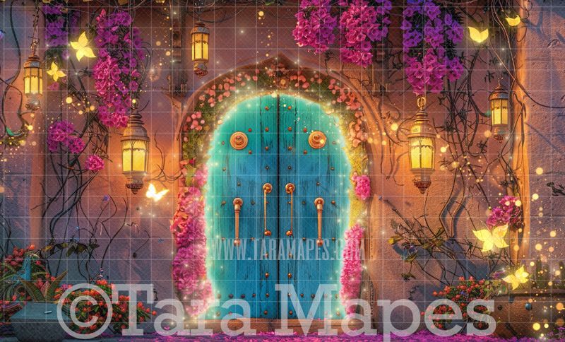 Magic Door Digital Backdrop - Glowing Door with Butterflies and Flowers ...