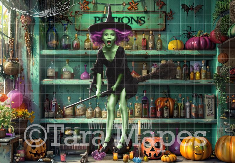 Witch Potion Room Digital Backdrop - Colorful Halloween Digital Background