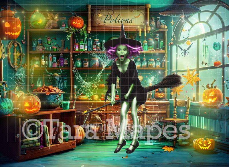 Witch Potion Room Digital Backdrop - Colorful Halloween Digital Background