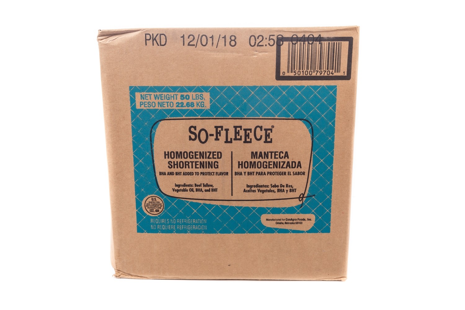 So-Fleece Homogenized Shortening/Manteca Homogenizada 50 Lbs