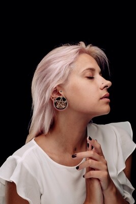 Bone Pentagram Double Flared Ear Tunnels