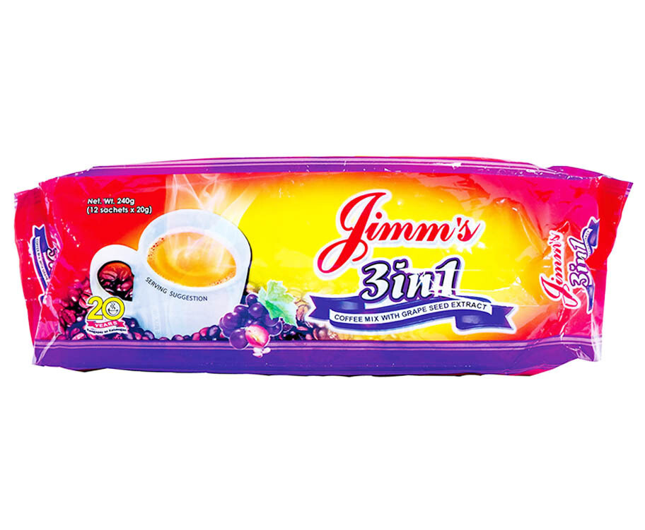 Jimm's 3-in-1 Coffee Mix with Grape Seed Extract (12 Packs x 20g)