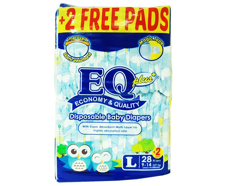 EQ Plus Disposable Baby Diapers Large 28 diapers + 2 diapers free