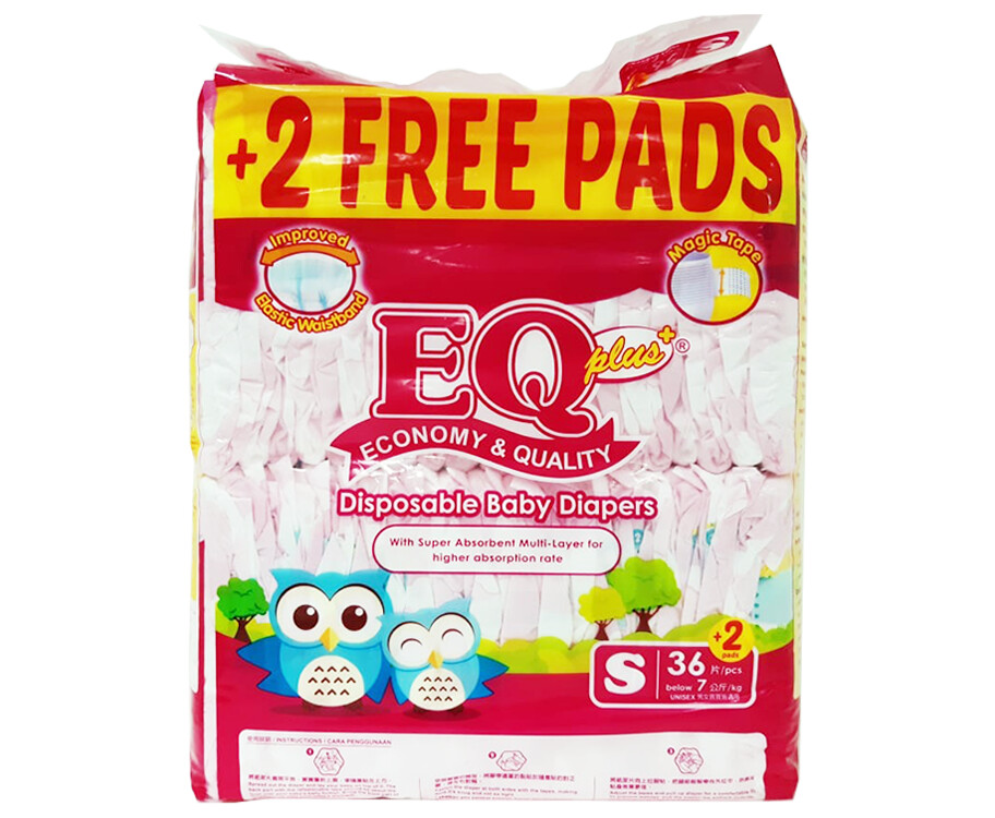 EQ Plus Disposable Baby Diapers Small 36+2 Diapers