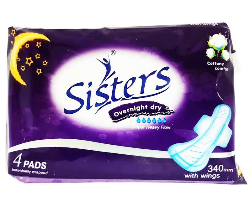 Sisters Overnight Dry Super Heavy Flow Cottony Comfort 4 Pads
