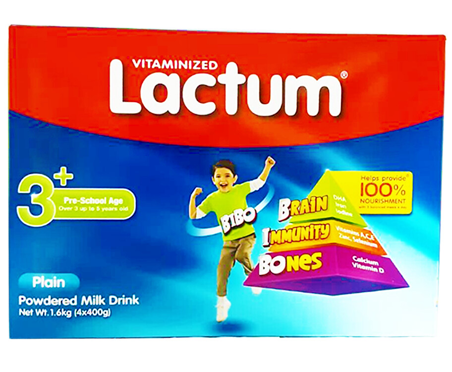 Lactum Vitaminized 3+ Plain Powdered Milk Drink (4 Packs x 400g) 1.6kg