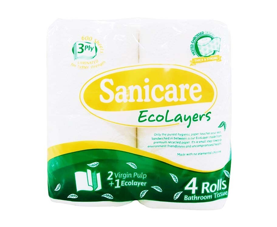 Sanicare EcoLayers Bathroom Tissue 3-Ply 600 Sheets 4 Rolls