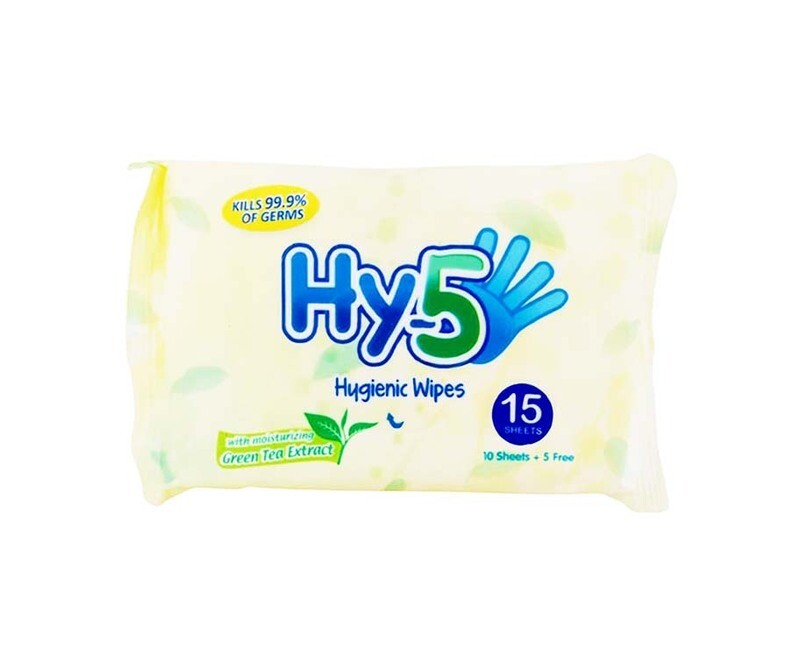 Hy-5 Hygiene Wipes with Moisturizing Green Tea Extract 15 Sheets