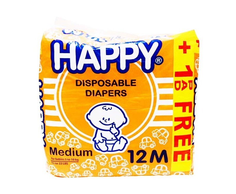 Happy Disposable Diapers Medium 12 diapers + 1 diaper free