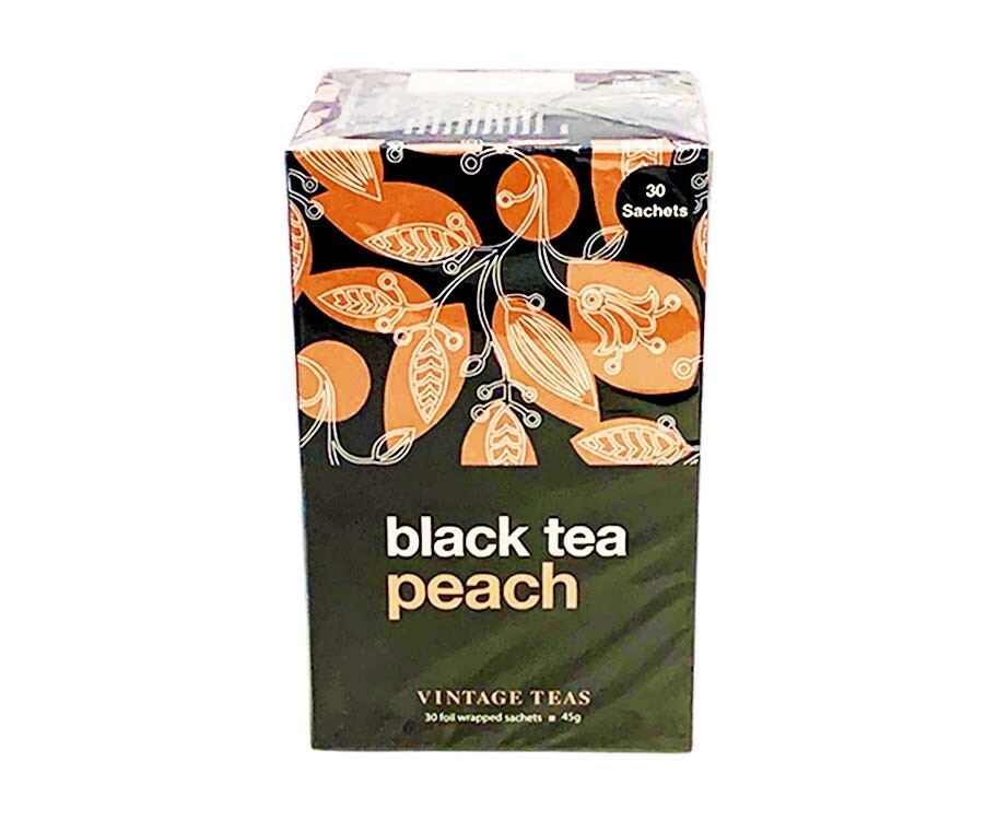Vintage Teas Black Tea Peach 30 Foil Wrapped Sachets 45g