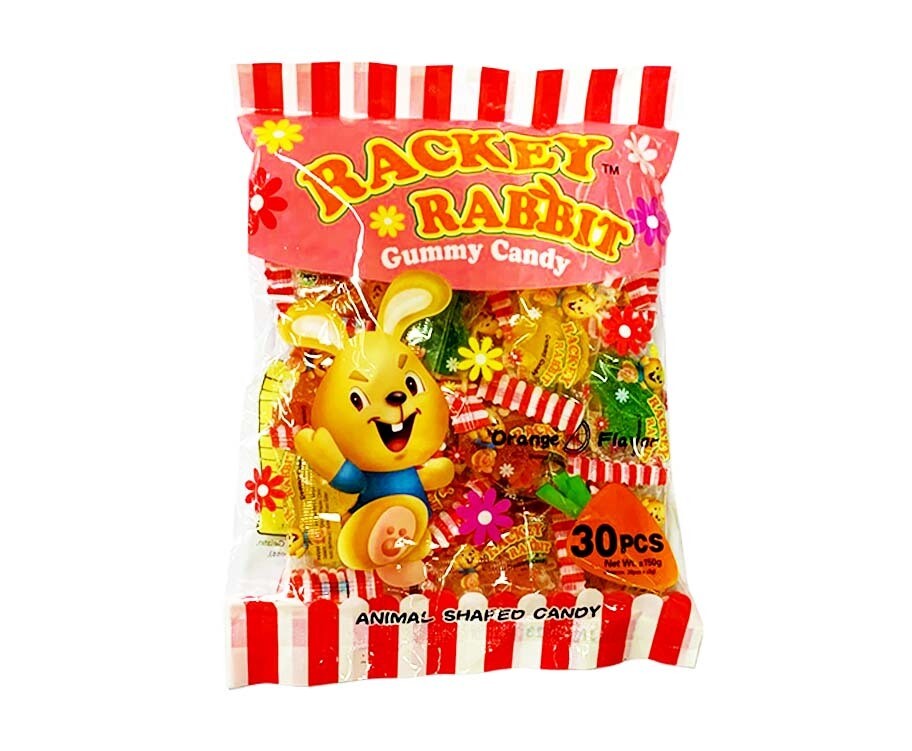 Rackey Rabbit Gummy Candy Animal Shaped Candy Orange Flavor 30 Pieces 150g