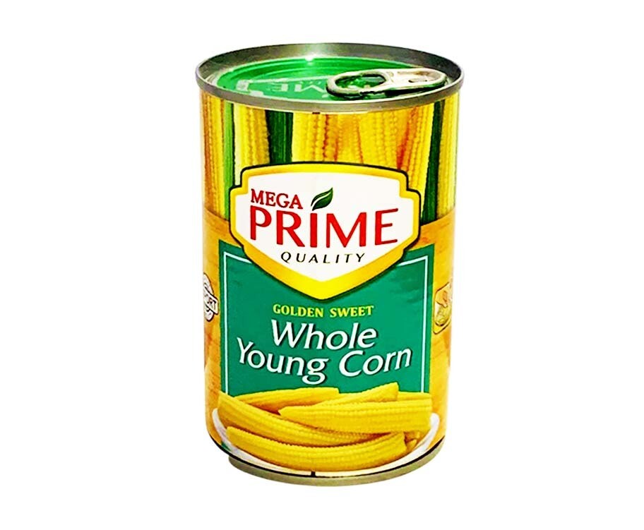 Mega Prime Golden Sweet Whole Young Corn 425g