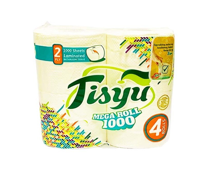 Tisyu Mega Roll Laminated Bathroom Tissue 2-Ply 1000 Sheets 4 Rolls