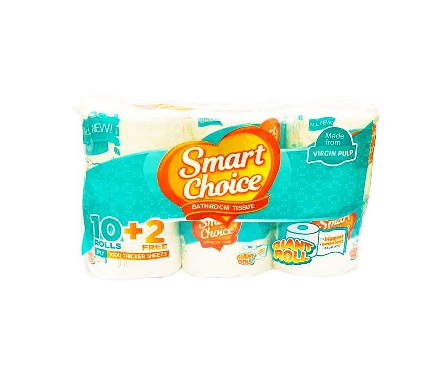Smart Choice Bathroom Tissue 2-Ply 1000 Sheets (10+2 Giant Rolls)