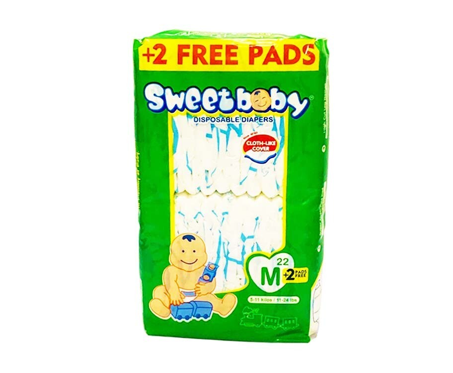 Sweet Baby Disposable Diapers Medium 5-11kg (11-24lbs) 22+2 Pads