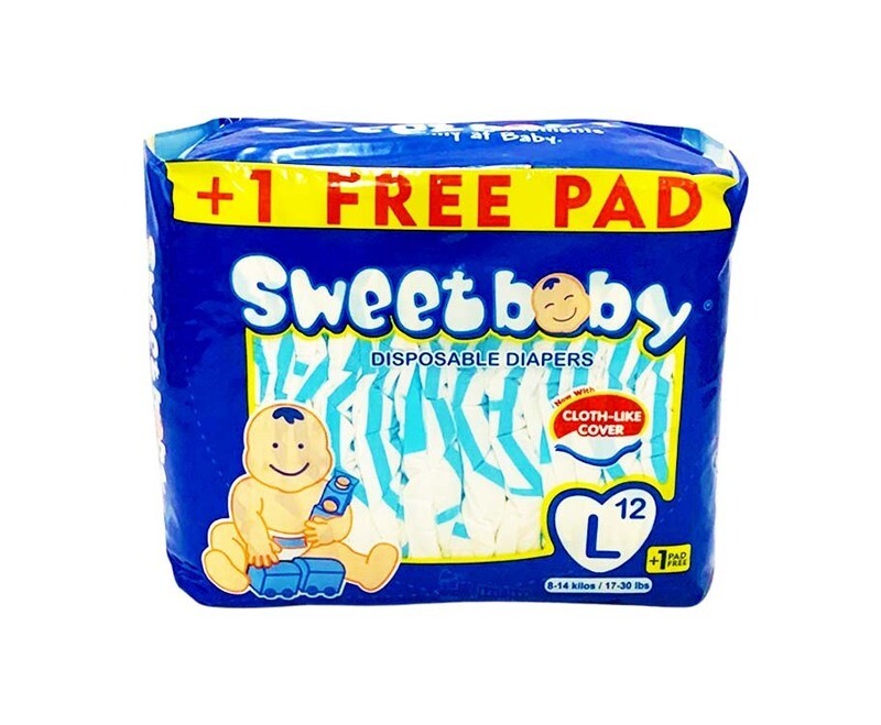 Sweet Baby Disposable Diapers Large 8-14kg (17-30lbs) 12+1 Pads