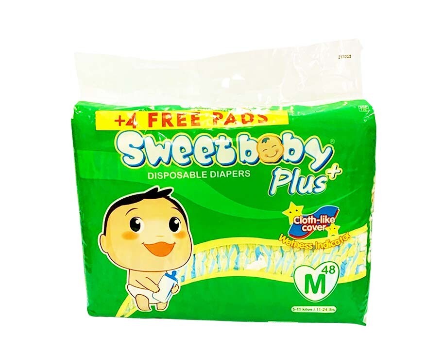 Sweet Baby Plus Disposable Diapers Medium 5-11kg (11-24lbs) 48+4 Pads