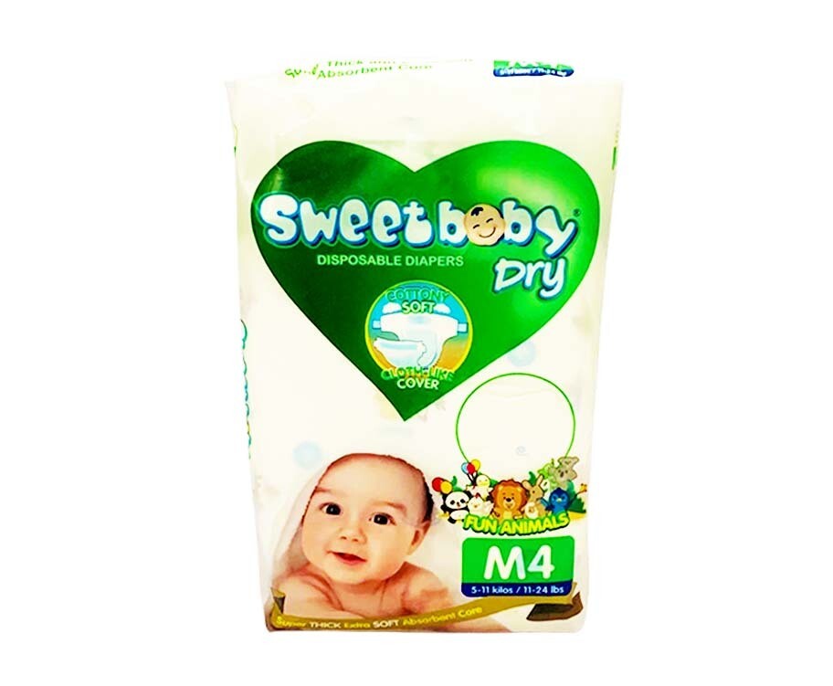 Sweet Baby Dry Disposable Diapers Medium 5-11kg (11-24lbs) 4 Diapers