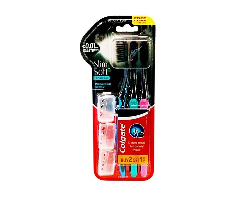 Colgate Slim Soft Charcoal Infused Anti-Bacterial Bristles Toothbrush 2 ...