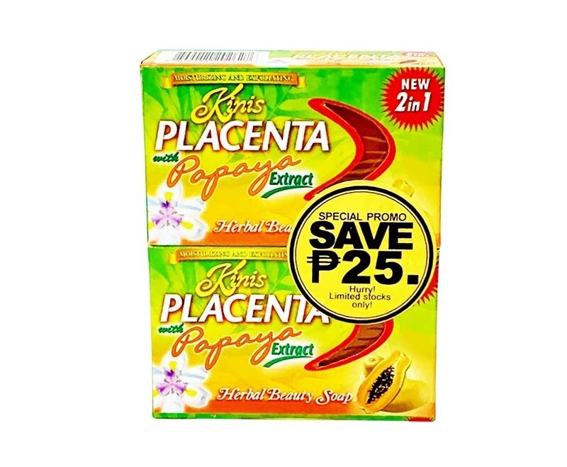 Kinis Placenta with Papaya Extract 2-in-1 Herbal Beauty Soap (2 Packs x ...