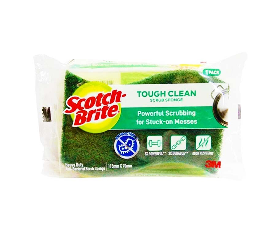 Scotch-Brite Tough Clean Heavy-Duty Anti-Bacterial Scrub Sponge 115mm x ...