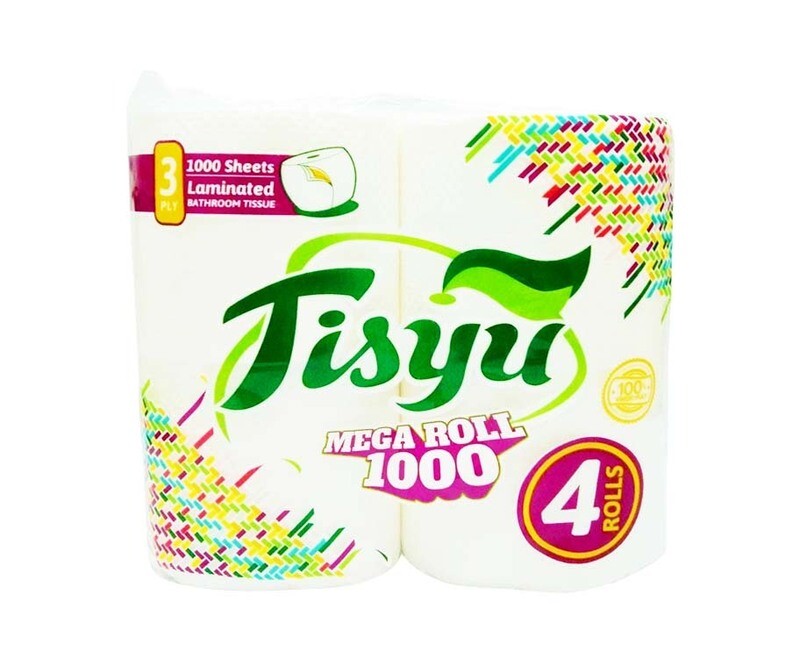 Tisyu Mega Roll Bathroom Tissue 3-Ply 1000 Sheets 4 Rolls