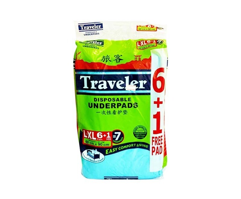 Traveler Disposable Underpads 60cm x 90cm L-XL 6+1 Underpads