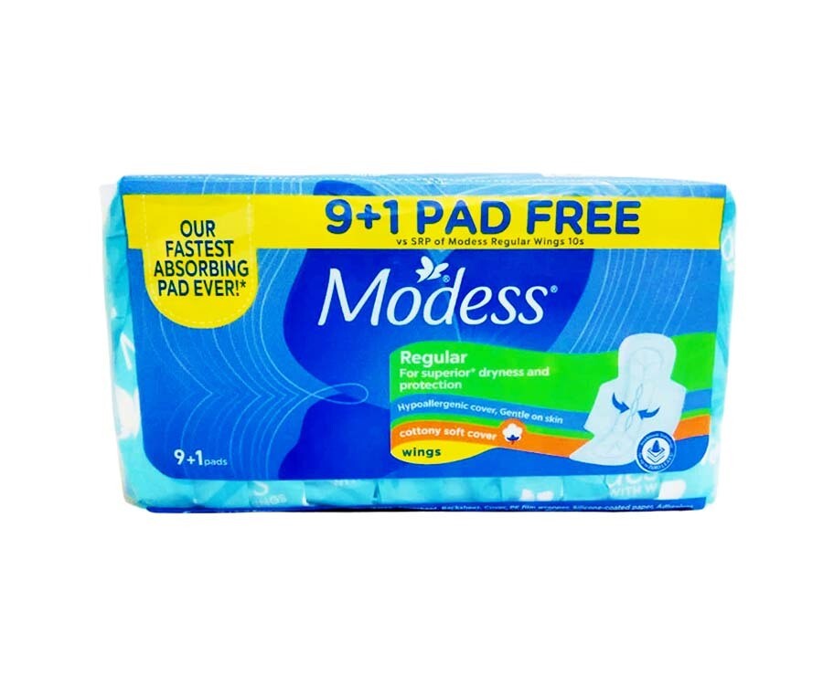 Modess Regular Cottony Soft Cover with Wings (9 +1 Pads)