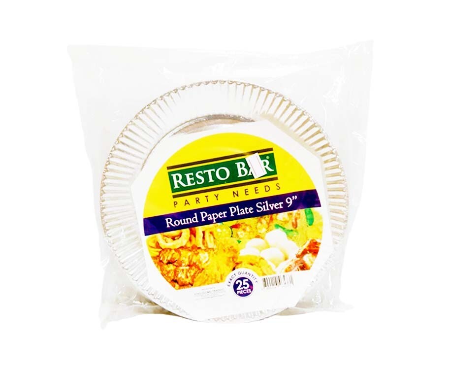 Resto Bar Party Needs Round Paper Plate Silver 9" 25 Pieces