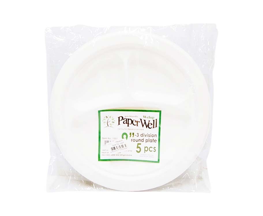 Welup Paper Well 3 Division Round Plate 9" (5 Pieces)