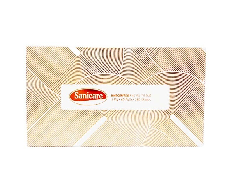 Sanicare Unscented Facial Tissue 3 Ply 60 Pulls 180 Sheets