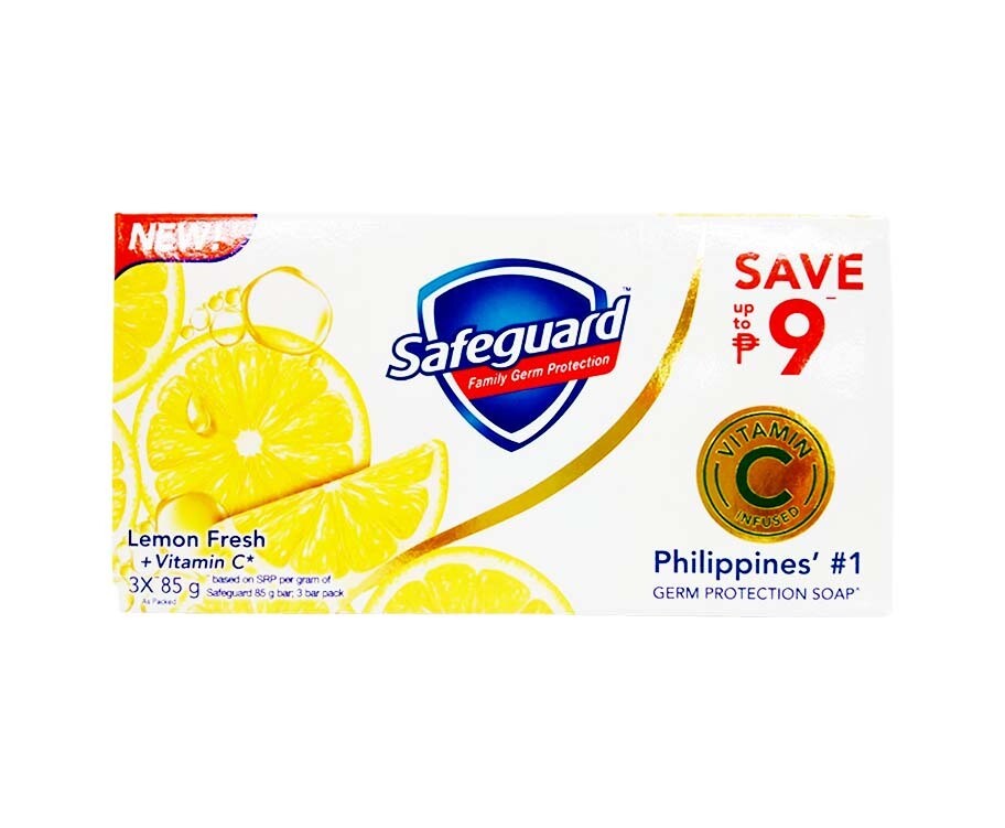 Safeguard Family Germ Protection Lemon Fresh + Vitamin C (3 Packs x 85g)