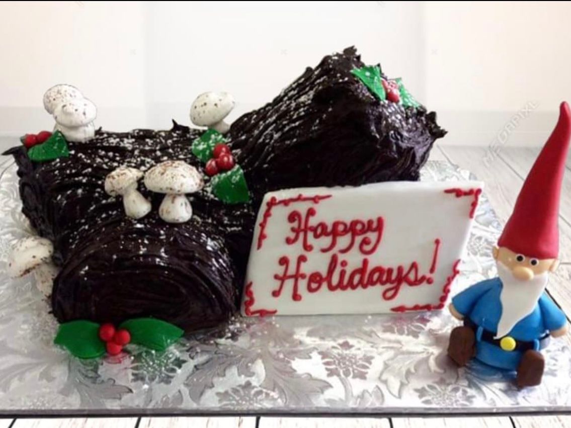 Bûche de Noël (Yule Log) with fondant gnome