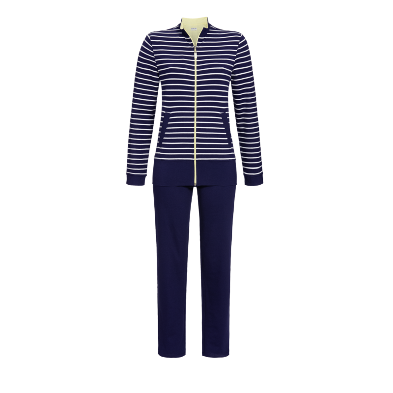 Ringella Dames Homewear: Blauw gestreept, rits