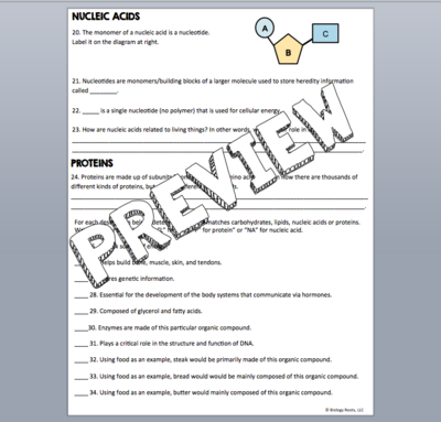 Organic Compounds Study Guide - Store - Biology Roots