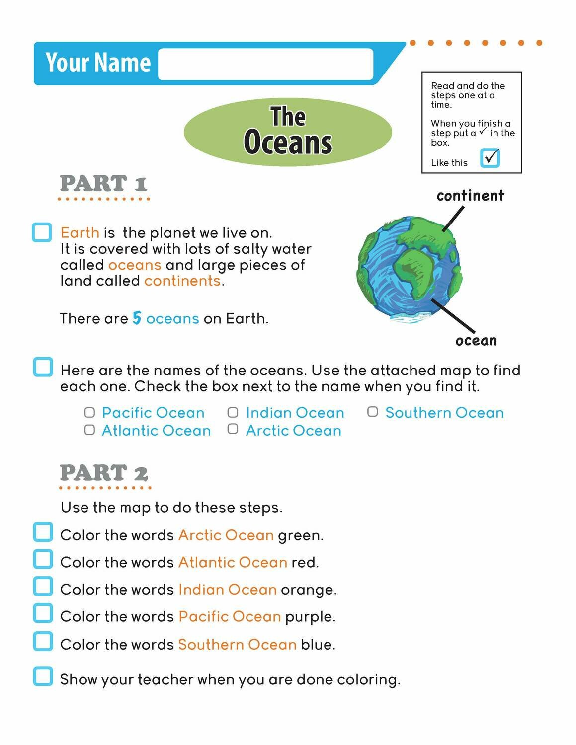 Independent Learning Activity - The Oceans
